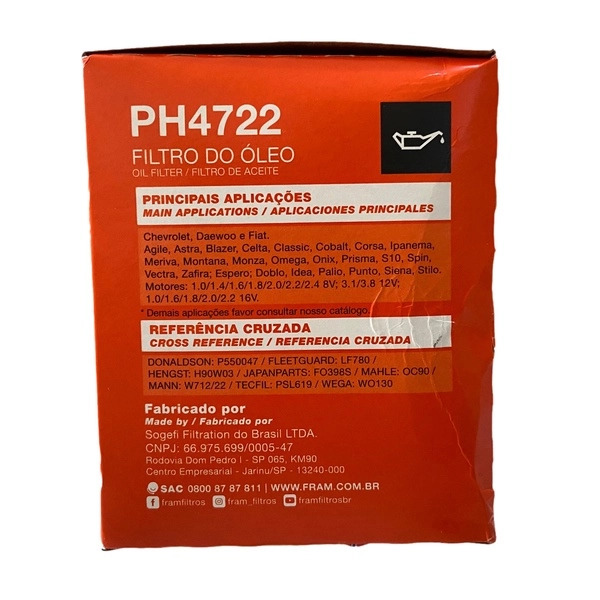 Filtro Oleo Fram Agile/ Cobalt/ Onix/Prisma Ph4722 – Rey Brasil Autopeças